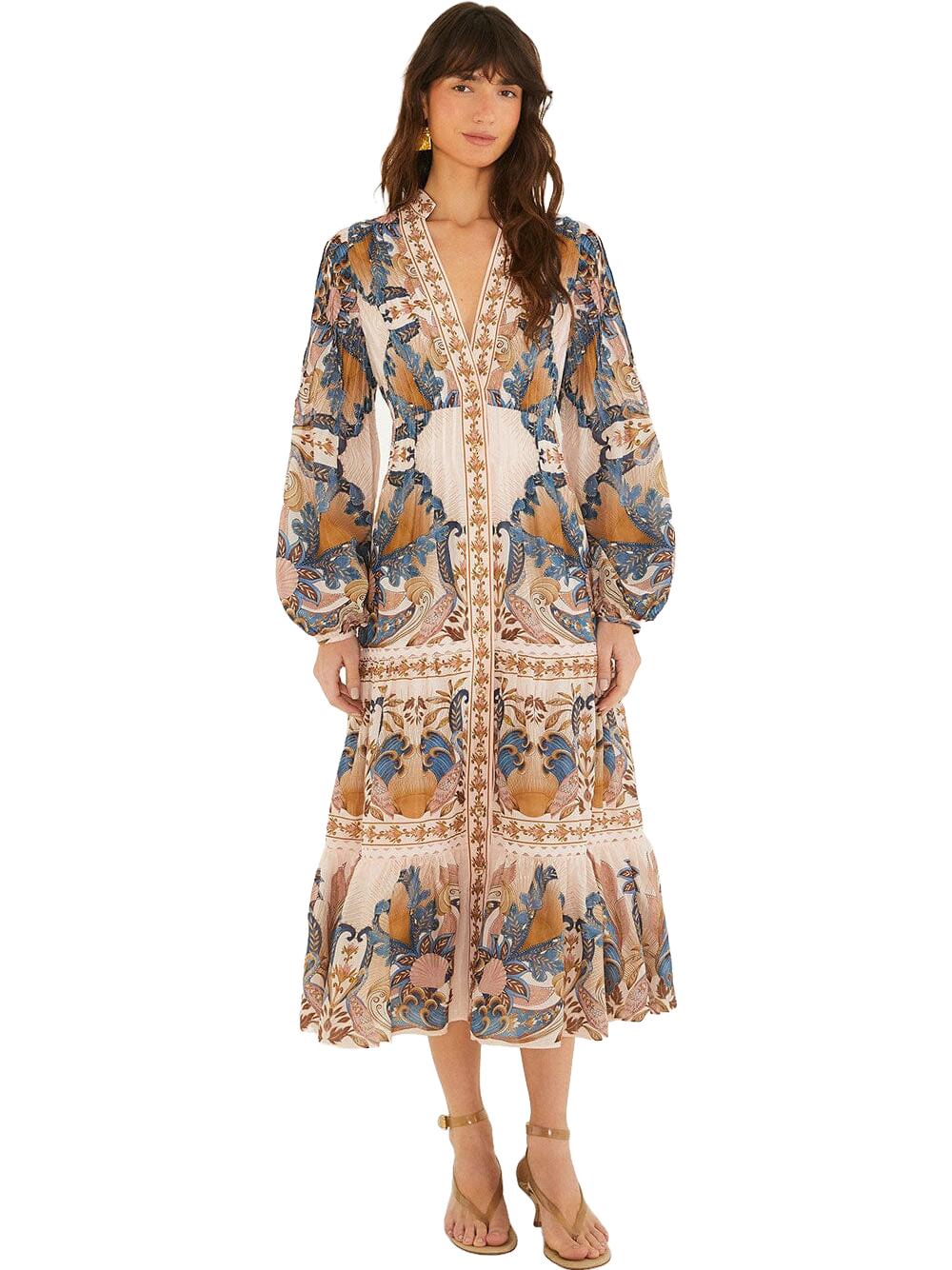 FARM RIO FARM Rio Sea Garden Pleated Midi Dress